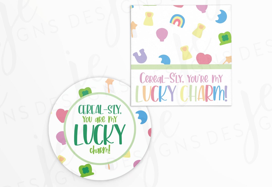 Cereal-sly Lucky Charm 2x2" Gift Tag With Cereal Icons | Cookie Tag ...