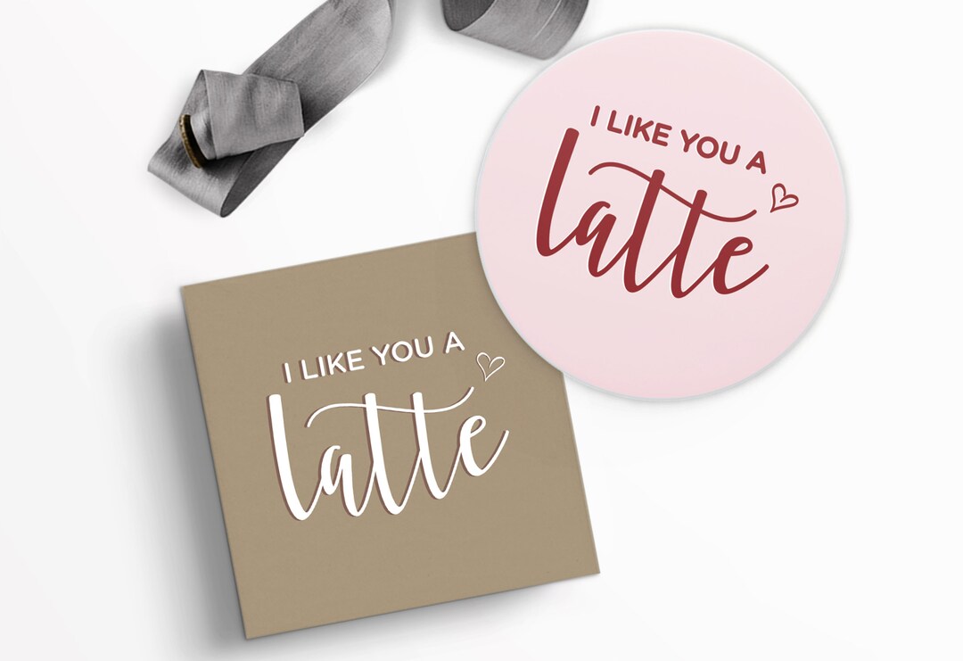I Like You A Latte 2x2" Pink/red and Brown/white Square and Circle Tag ...