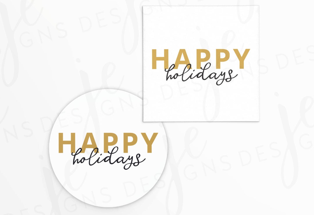Happy Holidays 2x2 Tag Font Mix With Black and Gold Lettering Cookie ...