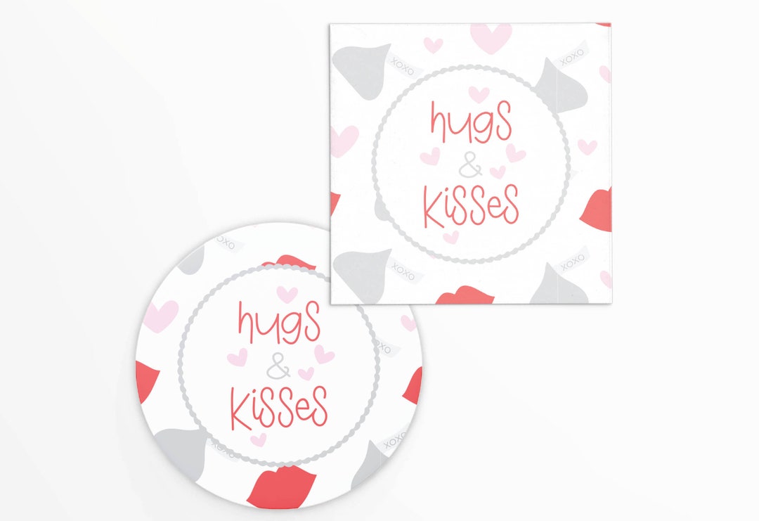 Hugs and Kisses 2x2" Tag With Hershey's Kiss and Lips Pattern | Cookie ...