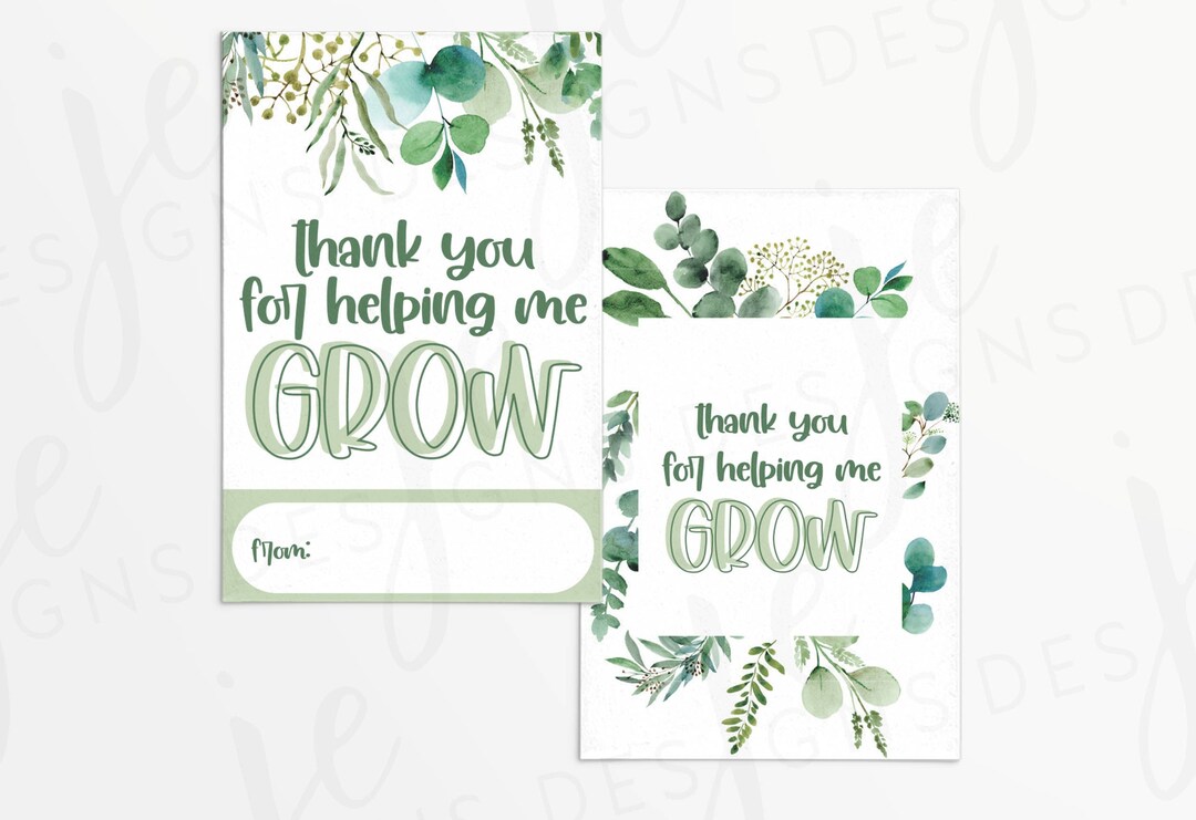 Thank You for Helping Me Grow 3x2" Gift Tag With Green Watercolor ...