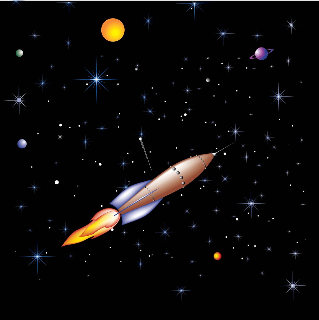 Retro Style Rocket Clip Art in Dxf, Eps, Jpg, Png, Svg. Fantasy Space ...
