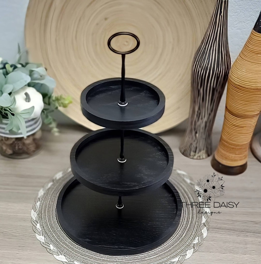Tiered Tray Stand, Black, READ DETAILS for SIZE, Wooden 3 Tier or 2 ...