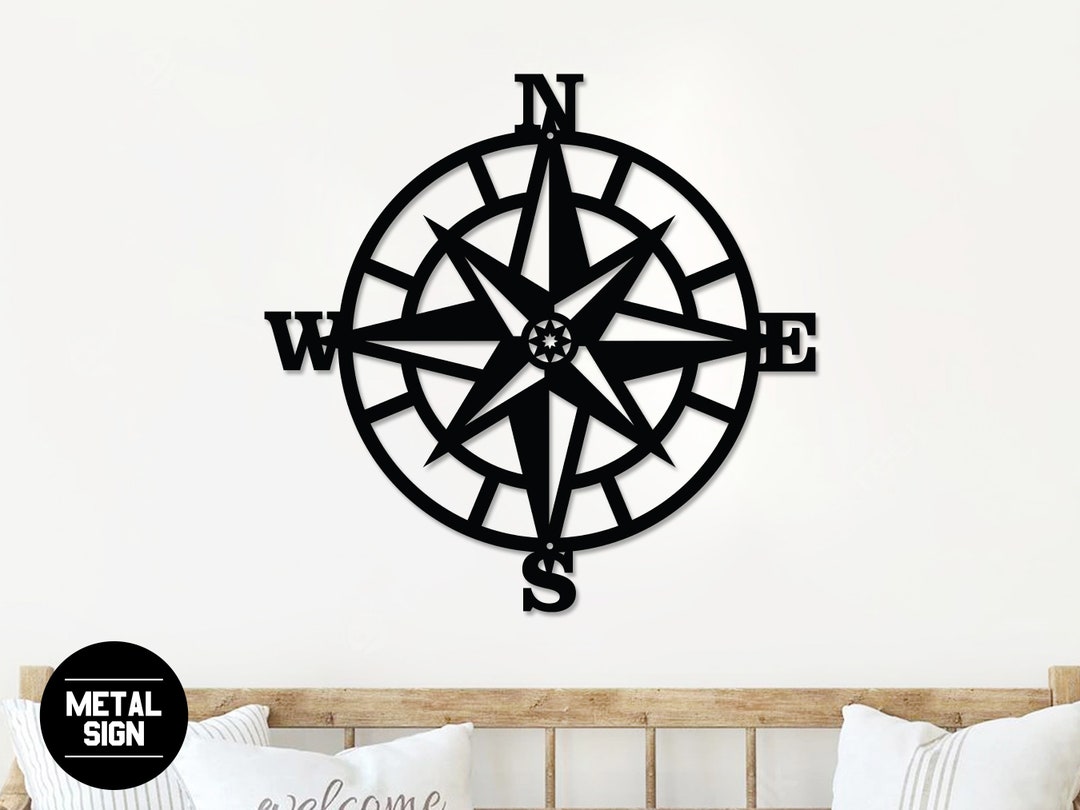 Compass Sign, Compass Rose Metal Sign, Nautical Wall Art, Coordinates ...