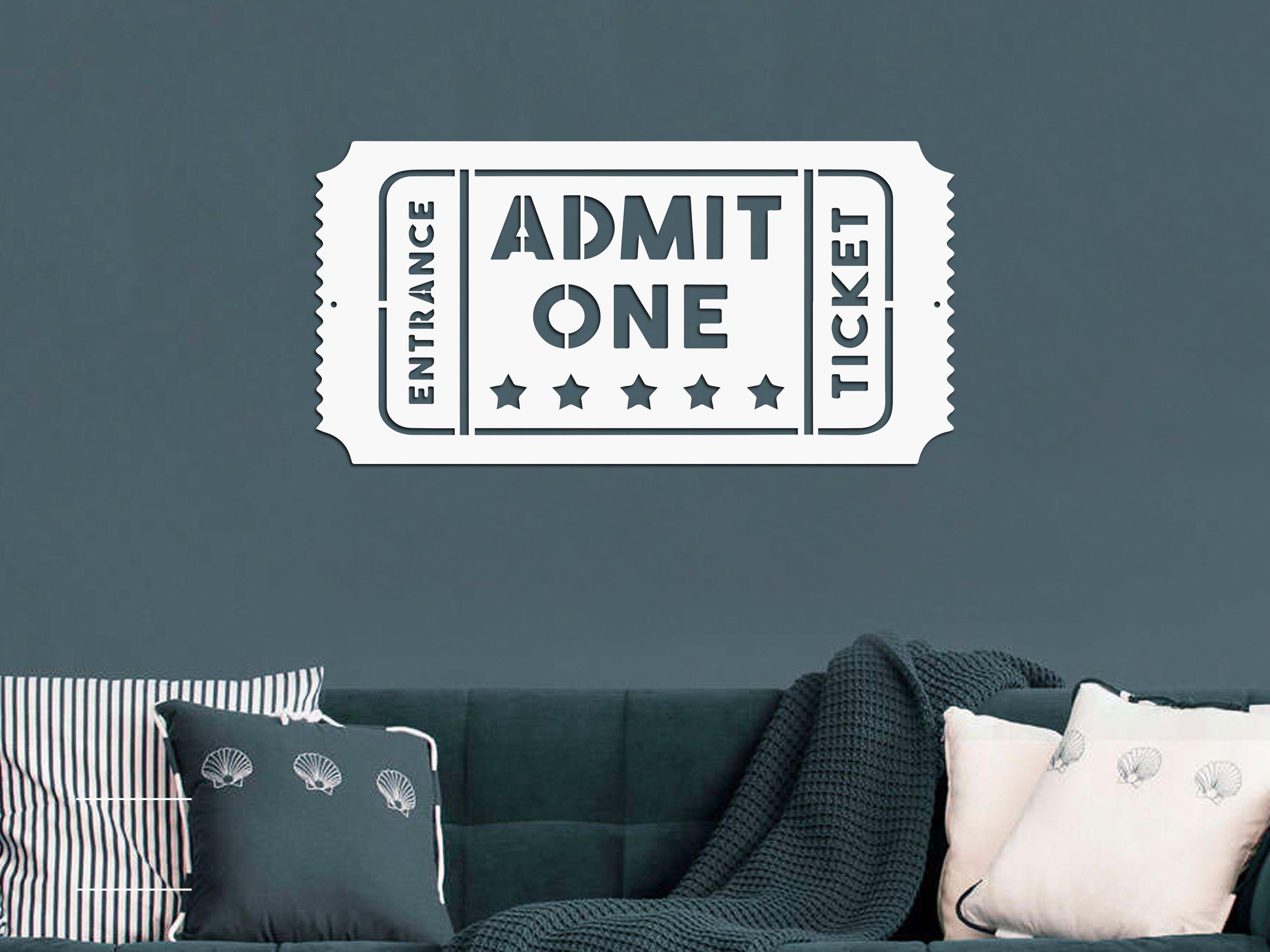 Admit One Movie Ticket, Movie Theater Sign, Metal Movie Ticket Sign ...