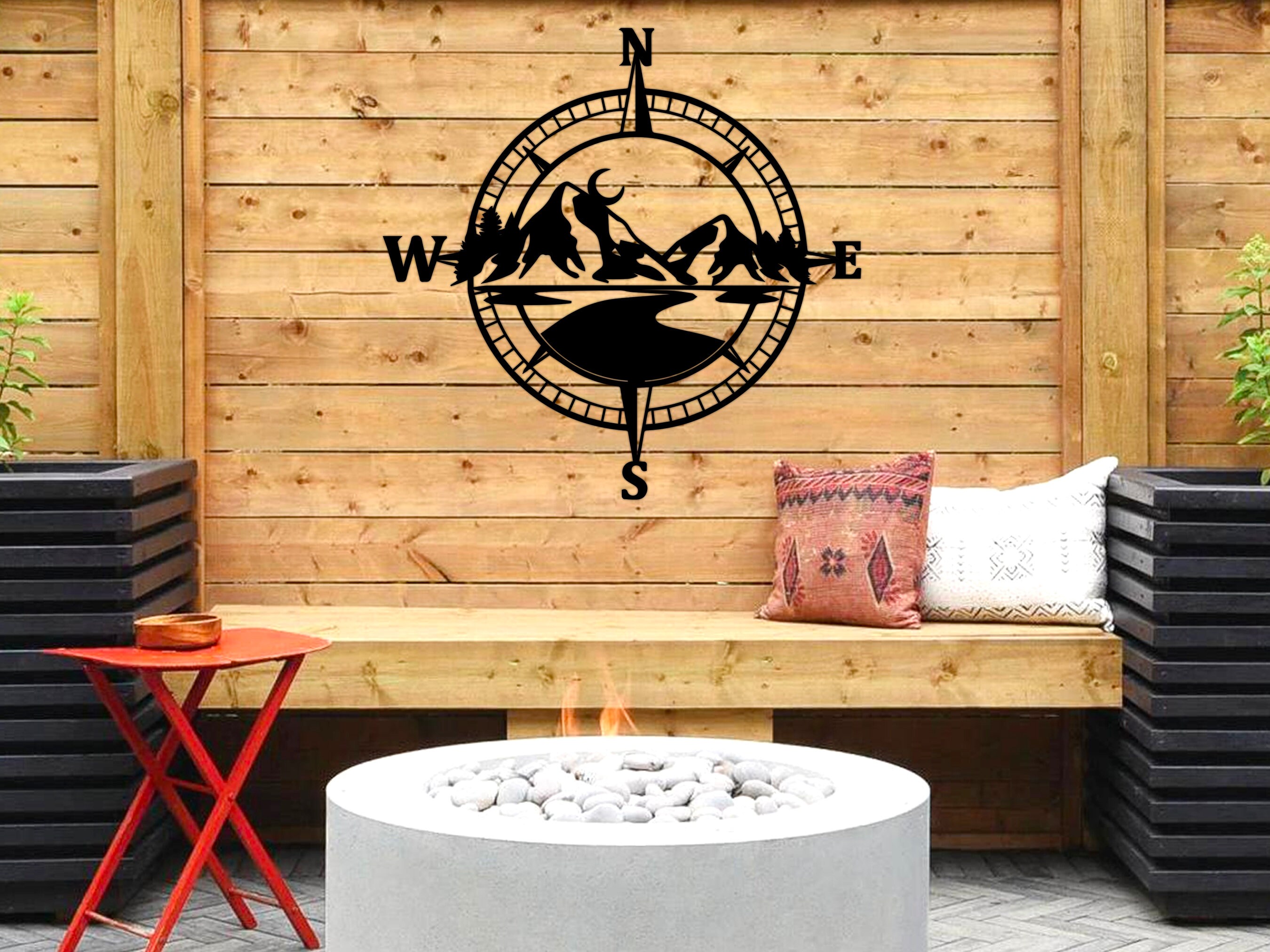 Metal Compass Sign Compass Rose Wall Decor Outdoor Patio - Etsy