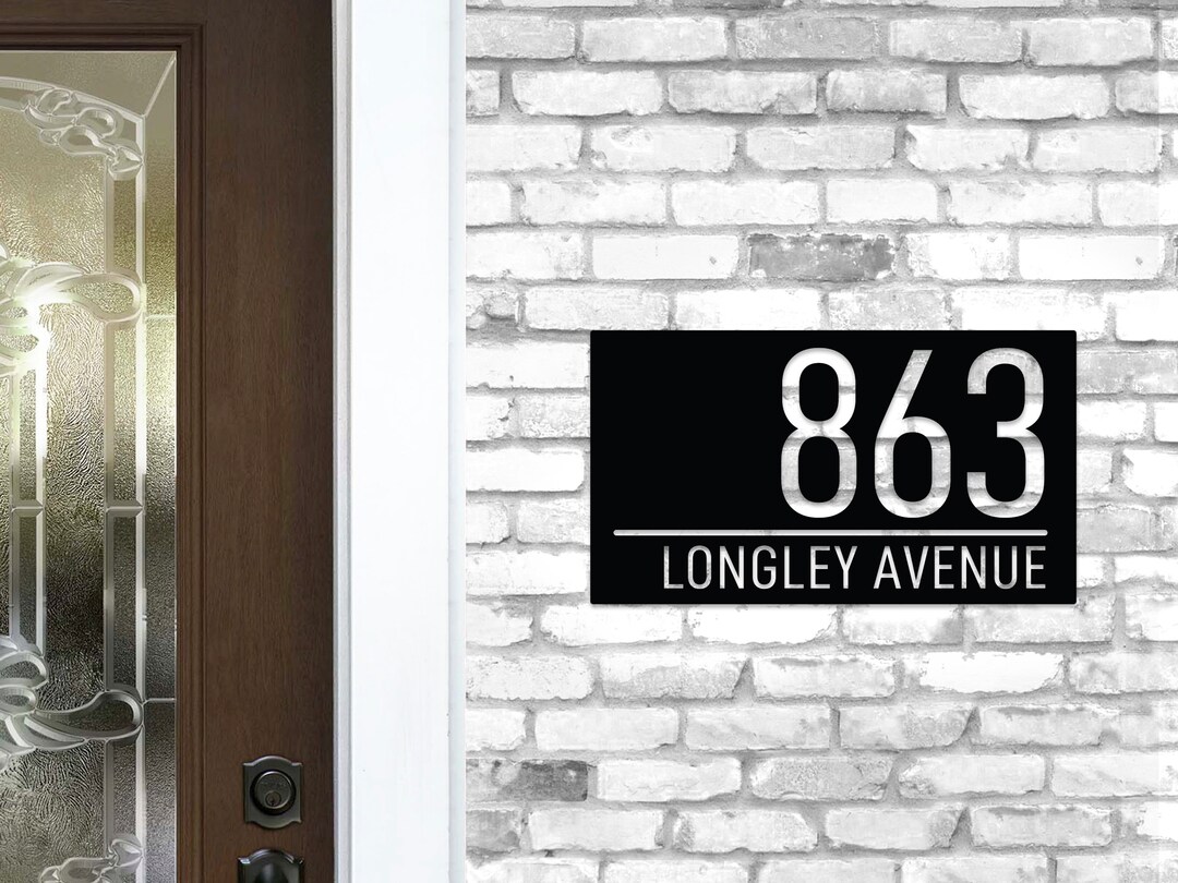 Metal House Number Sign Plaque Horizontal, Modern Address Sign Art ...