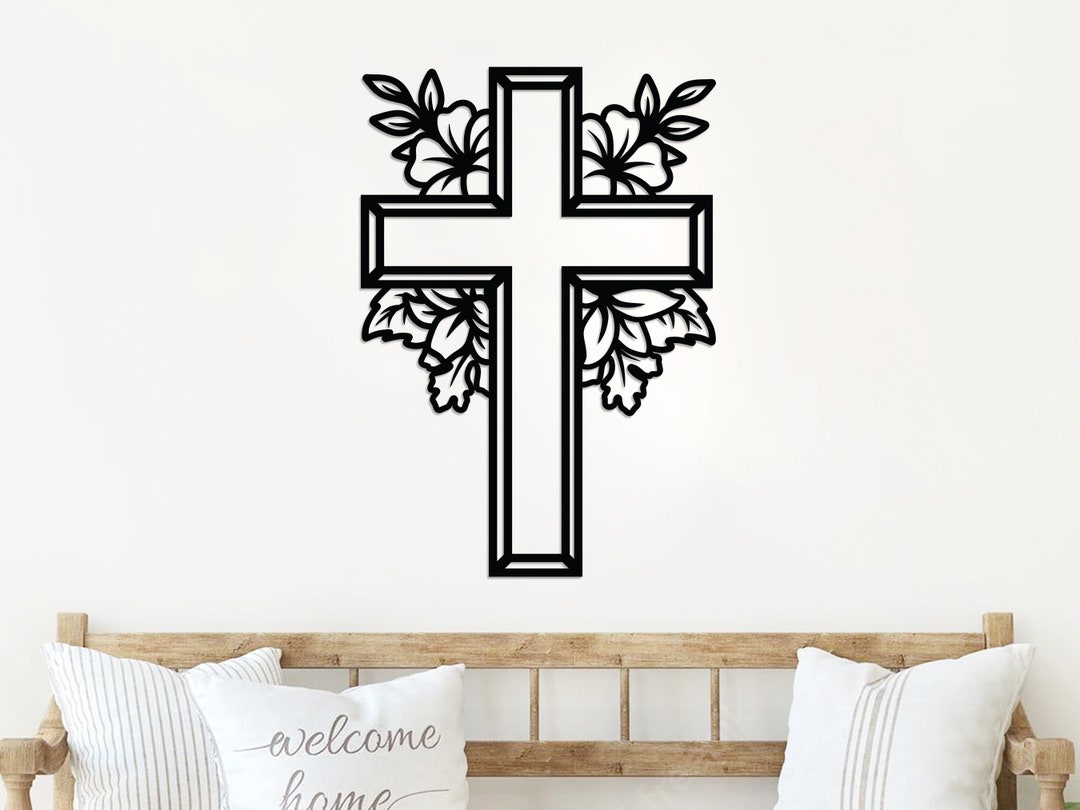 Floral Cross Sign, Cross Metal Art, Faith Christian Metal Wall Art ...