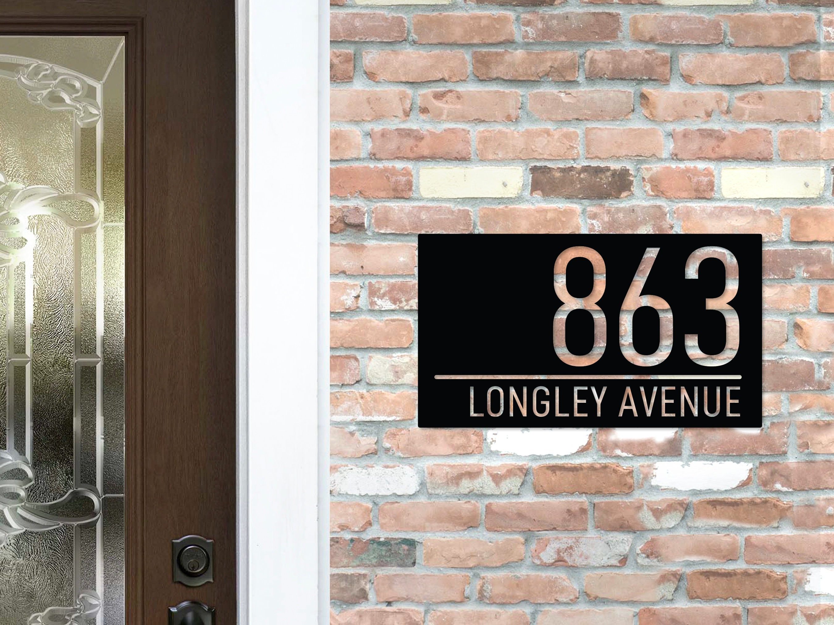 Metal House Number Sign Plaque Horizontal, Modern Address Sign Art ...