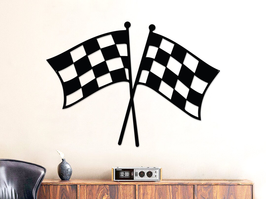 Metal Checkered Racing Flags Sign, Race Car Sign, Racing Sign ...