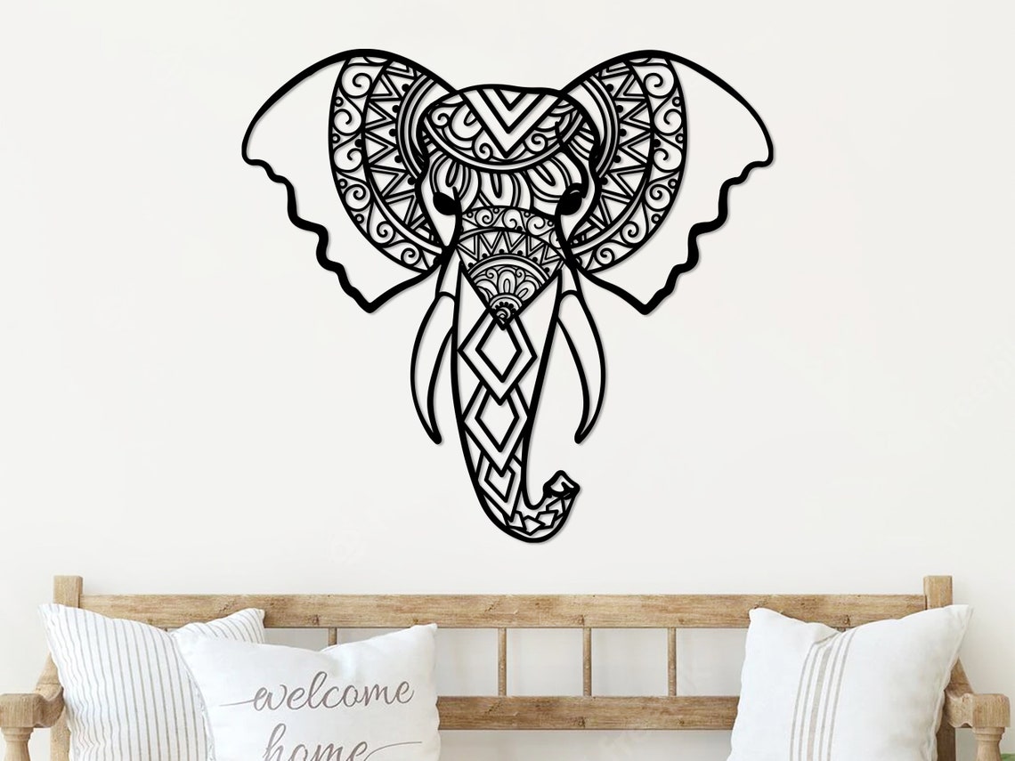 Elephant Sign Metal Elephant Head Mandala Elephant Wall Art - Etsy