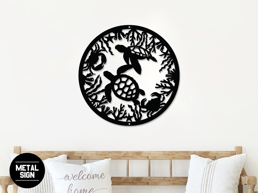 Sea Turtle Sign Metal, Metal Sea Turtle, Sea Turtle Wall Art, Metal ...