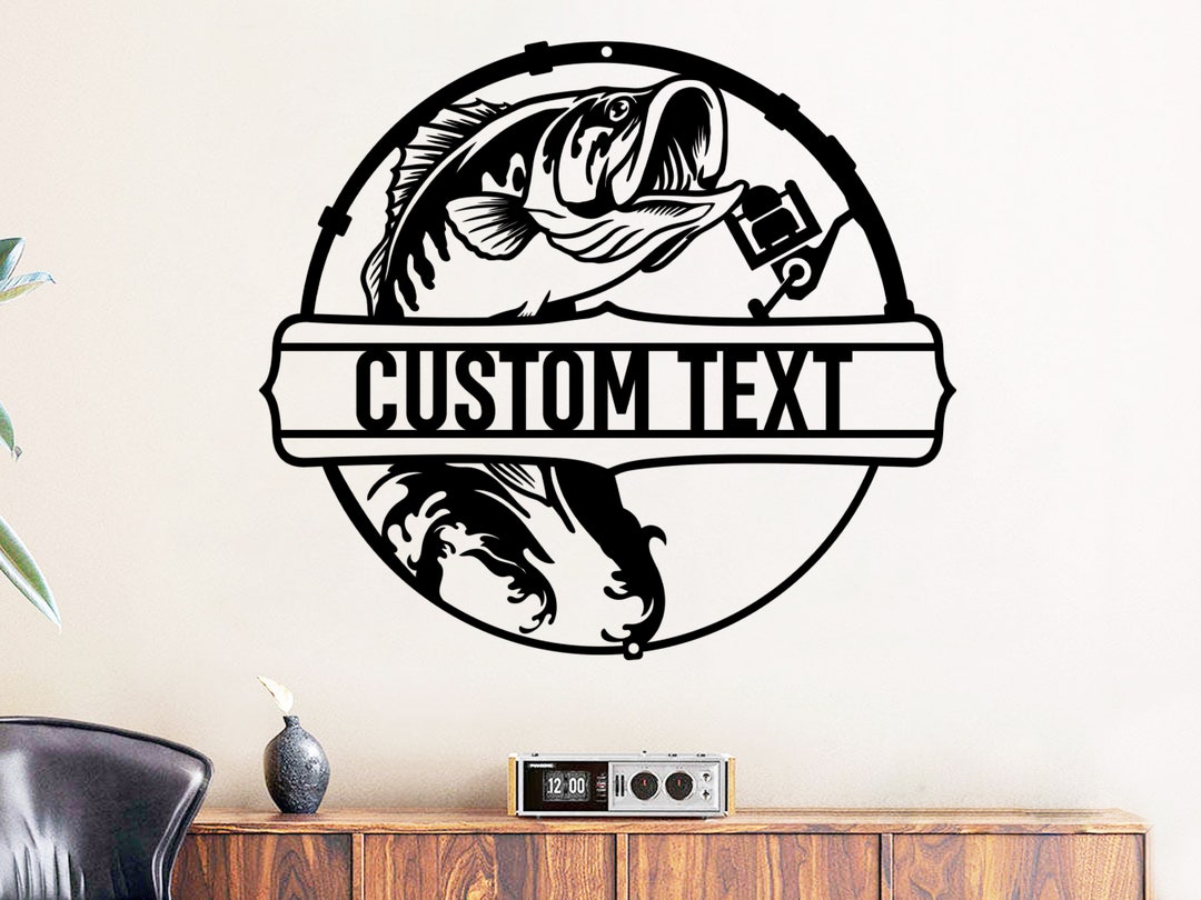 Custom Fishing Sign, Fish Metal Name Sign, Bass Fishing Metal Art ...