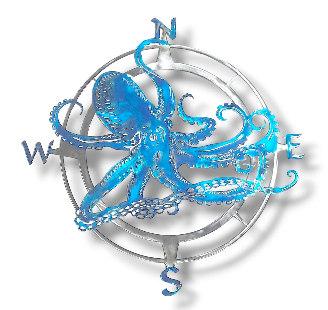 Hand Painted Octopus Compass Rose Metal Wall Art - Etsy