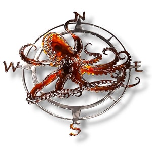 Hand Painted Octopus Compass Rose Metal Wall Art - Etsy