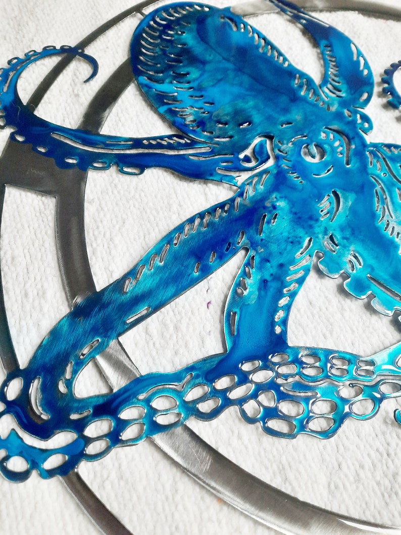 Hand Painted Octopus Compass Rose Metal Wall Art - Etsy