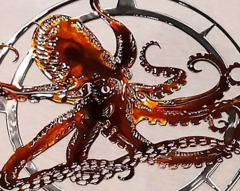 Hand Painted Octopus Compass Rose Metal Wall Art - Etsy