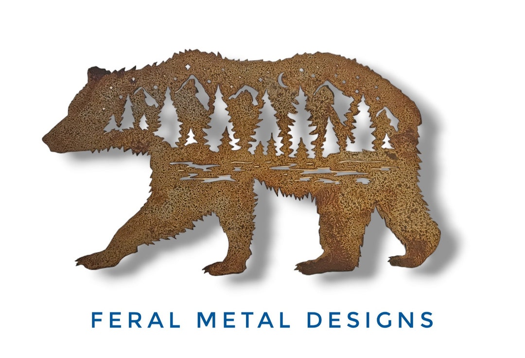 Northern Lights Wild Metal Bear Hand Rusted Wall Hanging - Etsy