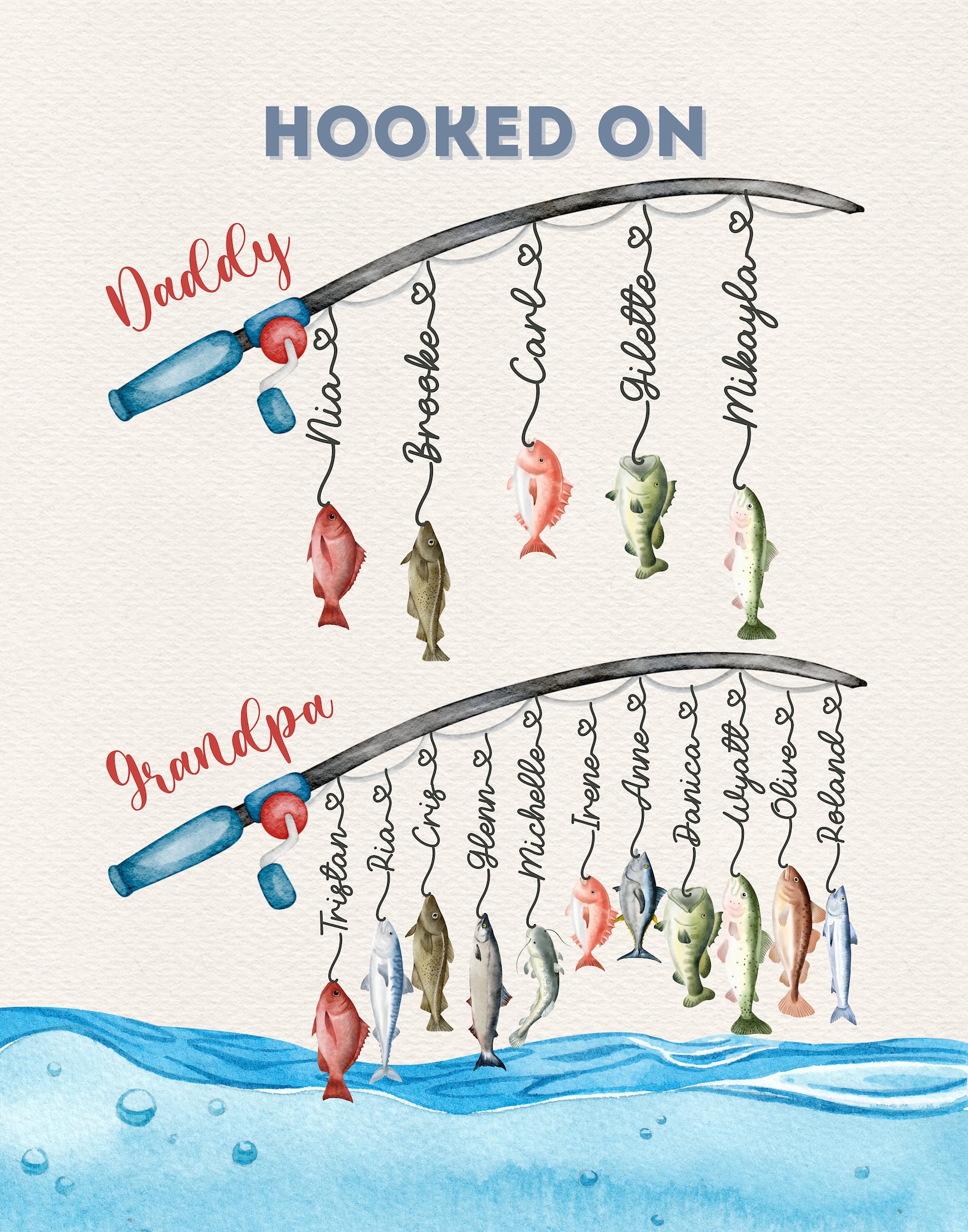 Hooked on Daddy Grandpa Papa Pop | Fathers Day Gift | Grandpa Gift ...