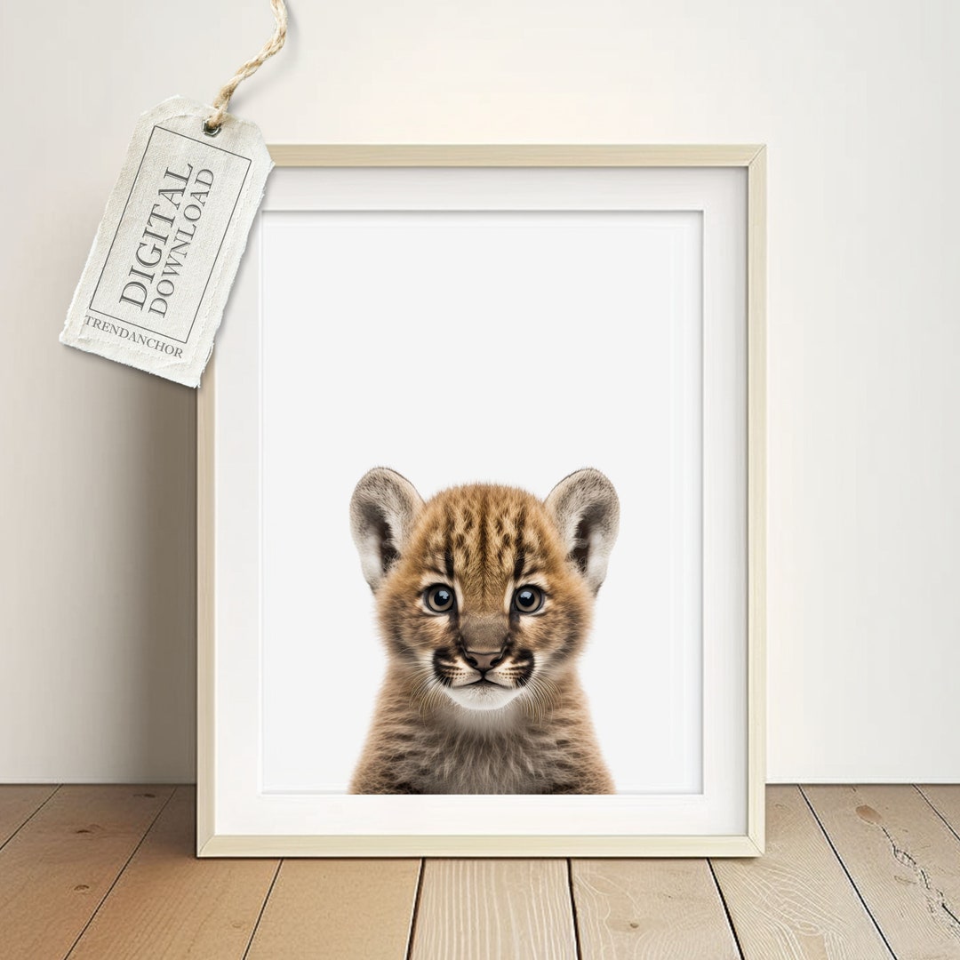 Baby Puma Wall Art for Girls and Boys' Rooms, Minimalist Style Wildlife ...