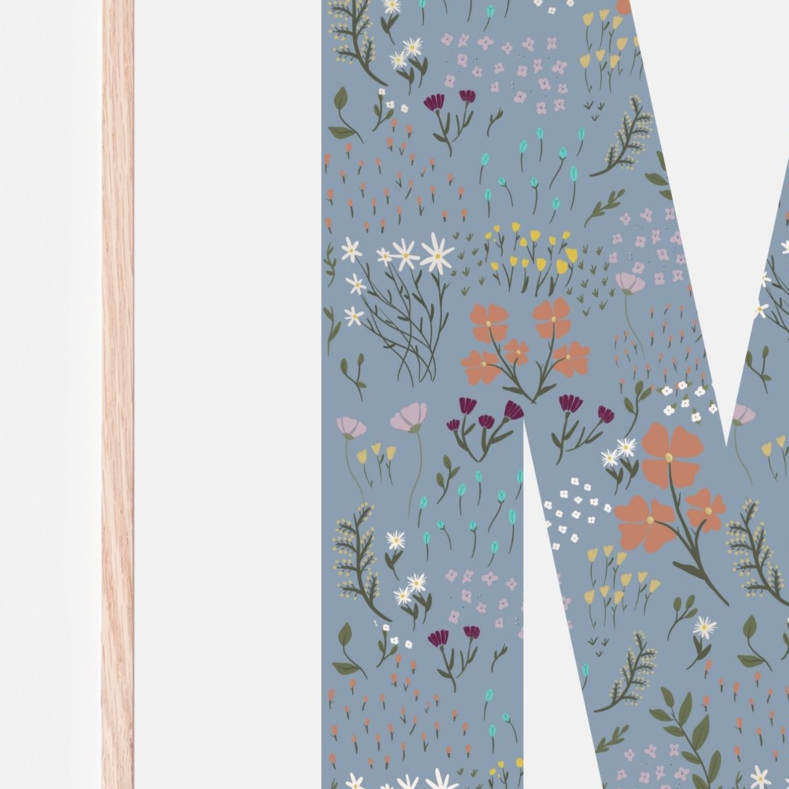 Blue Floral Letter Art Print for Girl Nursery Bedroom or - Etsy