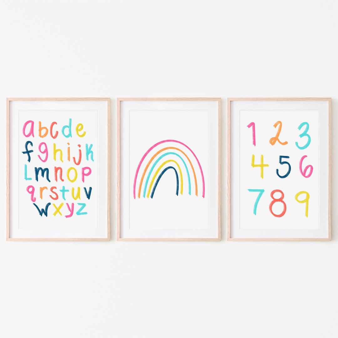 Bright Sunshine Alphabet, Numbers and Rainbow Art Prints (set of 3 ...