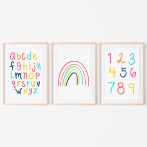 Bright Sunshine Alphabet, Numbers and Rainbow Art Prints (set of 3 ...
