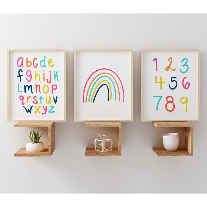 Bright Sunshine Alphabet Numbers and Rainbow Art Prints set | Etsy
