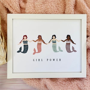 Diverse Mermaid Girl Power Art Print | Baby Girl Nursery, Kid Bedroom ...