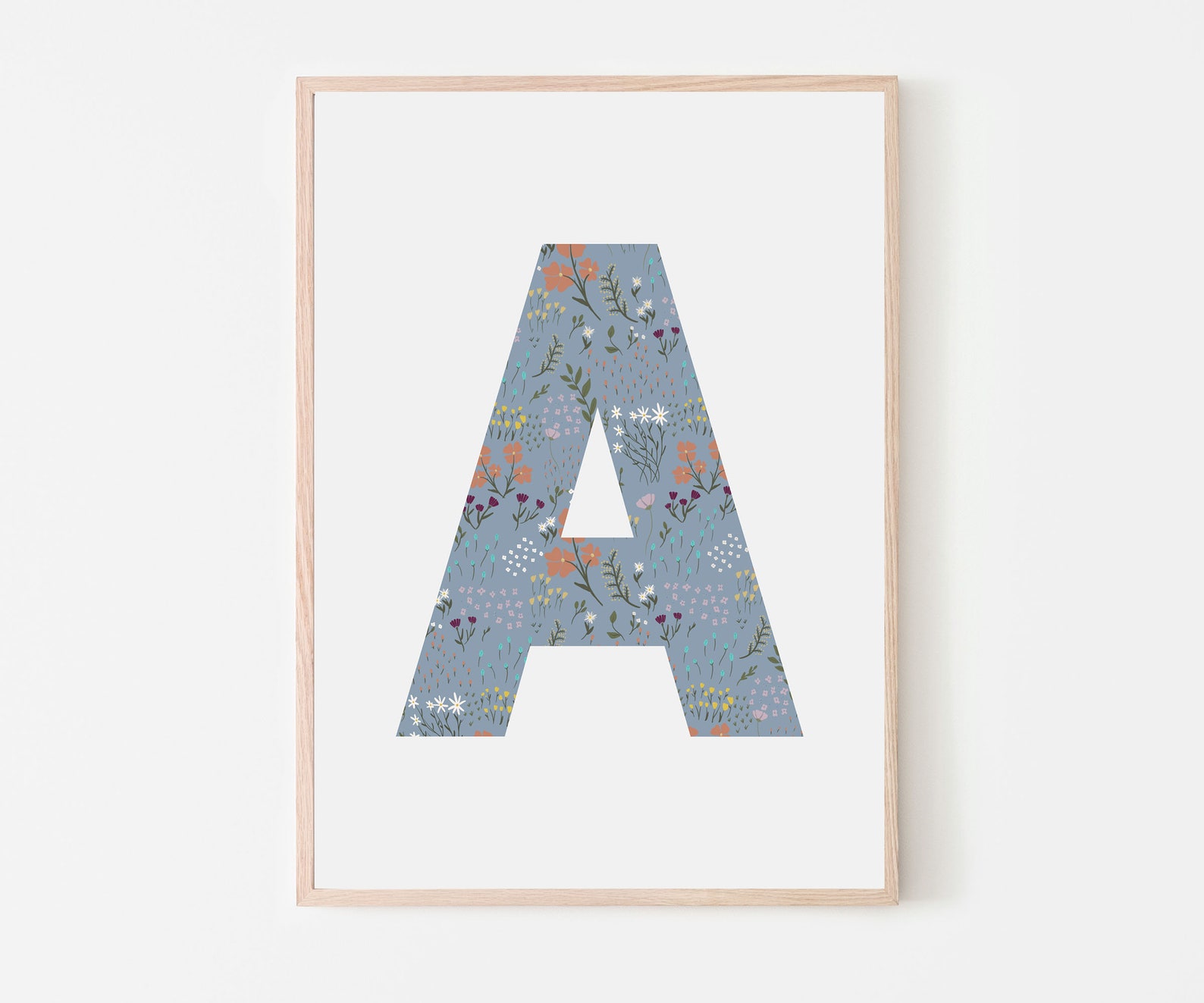 Blue Floral Letter Art Print for Girl Nursery Bedroom or - Etsy