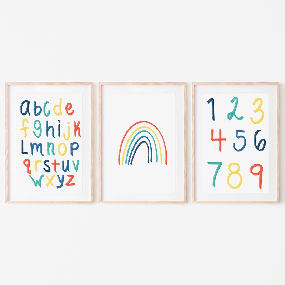 Rainbow Alphabet Numbers Art Prints: Primary Colors Nursery Decor (set ...