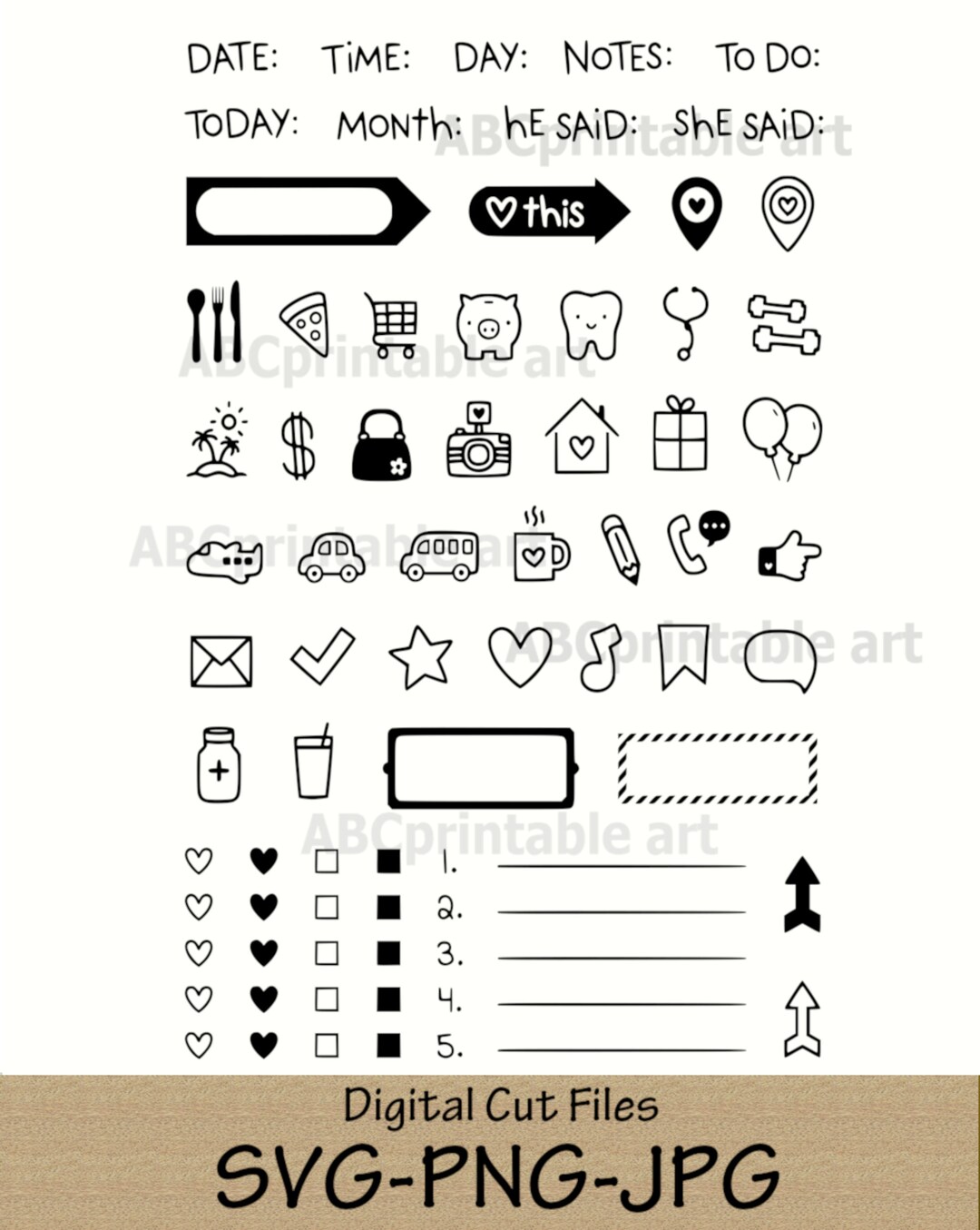 Journal Stickers Svg Files-planner Svg-schedule Svg-calendar Stickers ...