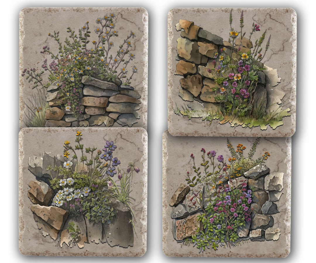 Personalized Set of 4 Square Full Color Tuscany Stone Coasters, Printed ...