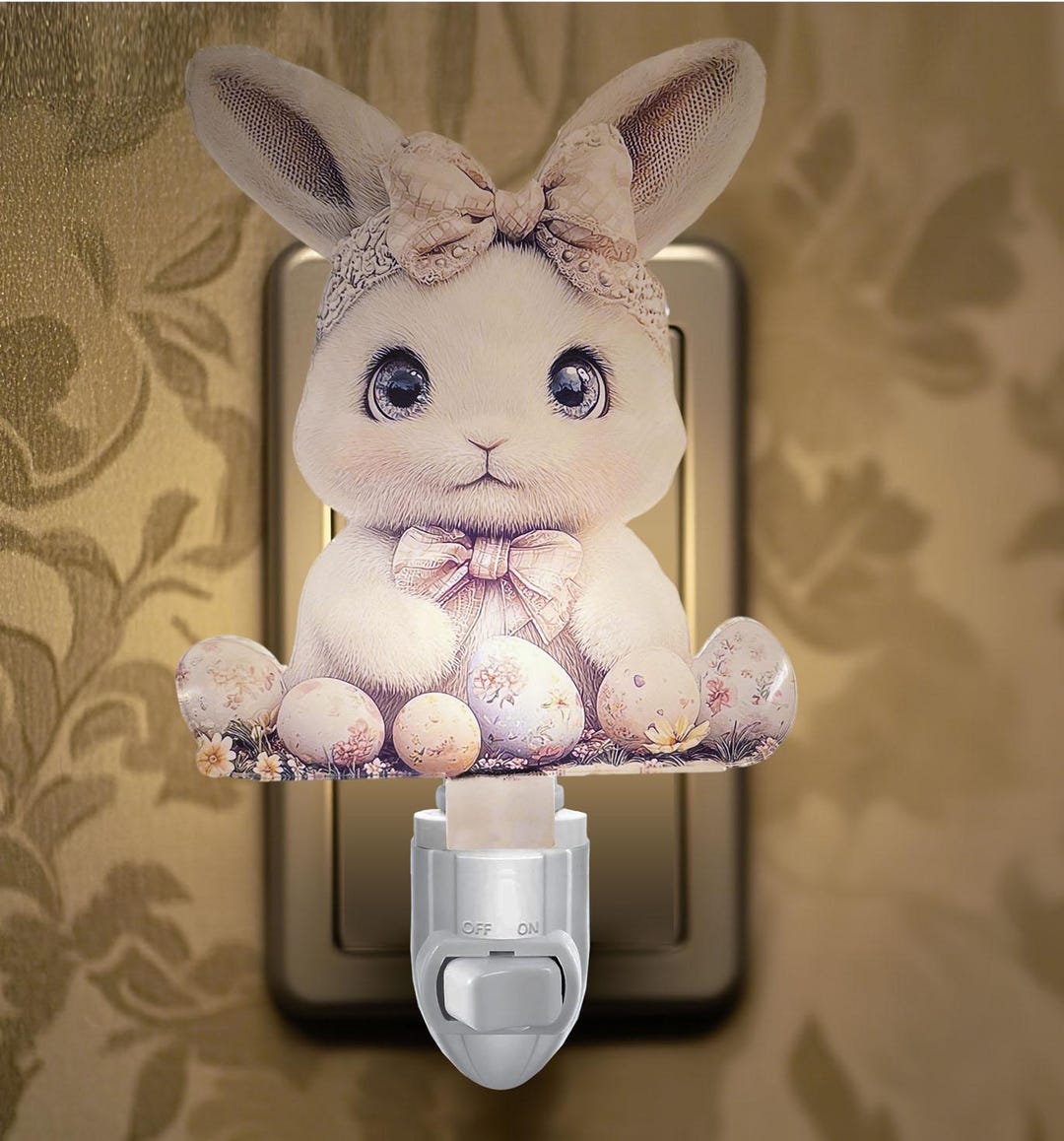 Nightlight With On/off Switch-any Room. Cute Easter Bunny Rabbit With ...