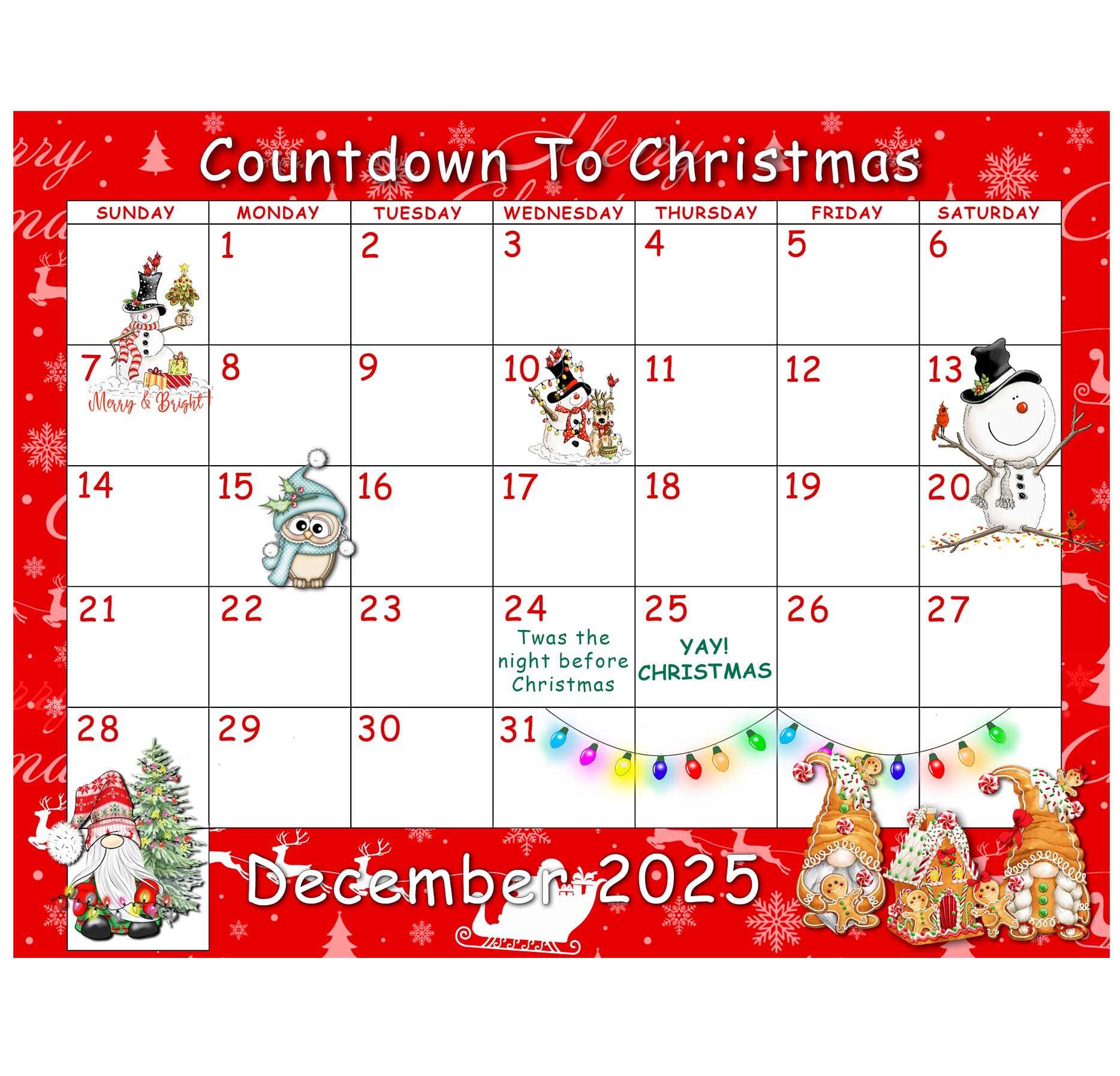 Personalized Laminated Calendar - December 2025 Christmas Countdown ...