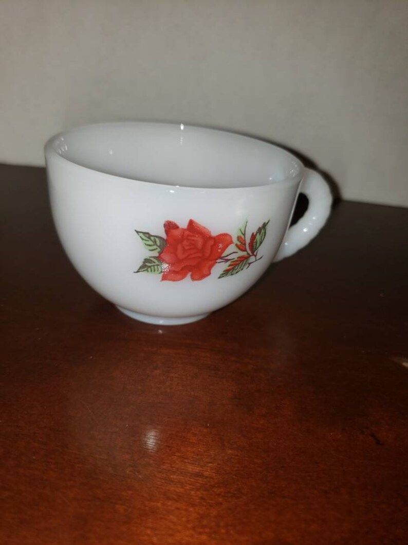 Vintage Federal Milk Glass Rosecrest Pattern 6 Piece Snack Set. - Etsy