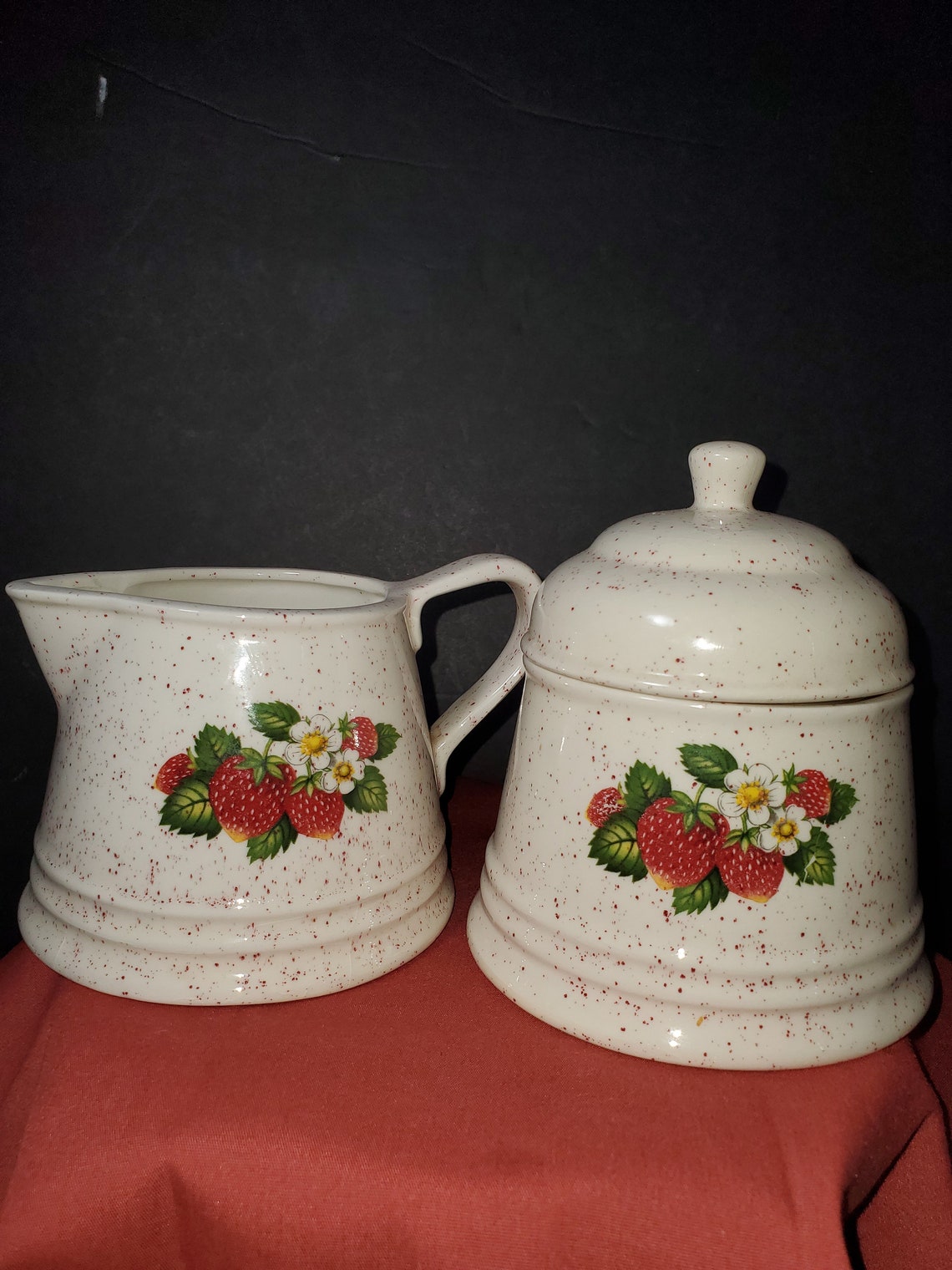 Bisque Ware Brown Flecked Strawberry Creamer and Sugar Set - Etsy