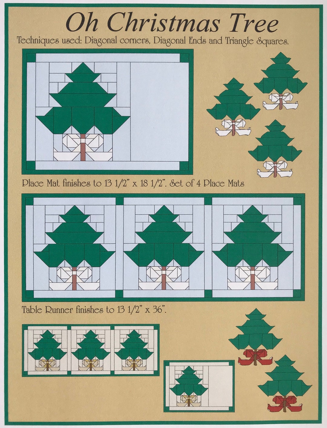Oh Christmas Tree, Place Mats and Table Runner, Instant PDF Download ...