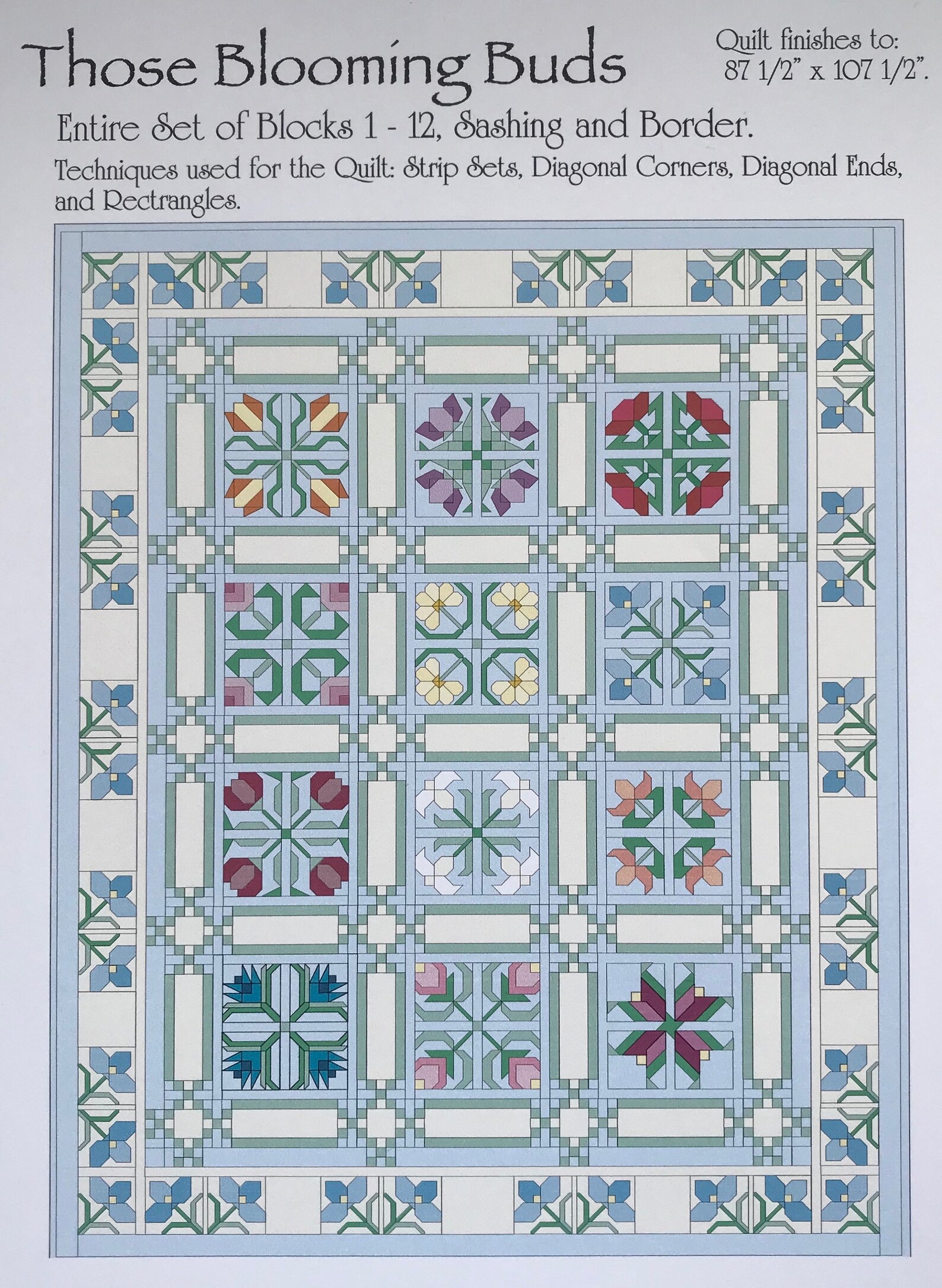 Those Blooming Buds, Entire Set, 12 Blocks, Sashing and Borders ...