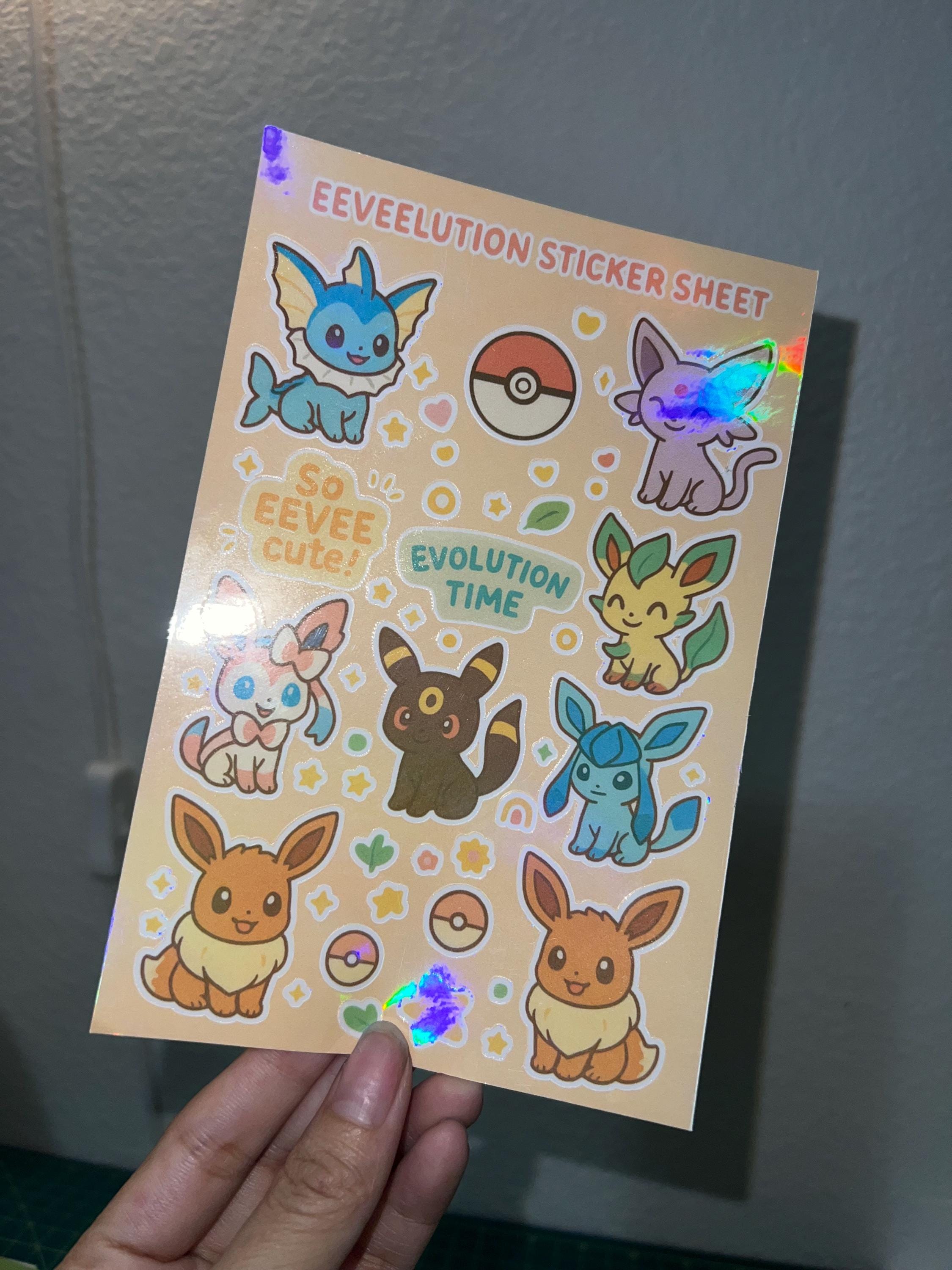 Anime Eeveelutions Holographic Sticker Sheet – Cute Pastel Aesthetic ...