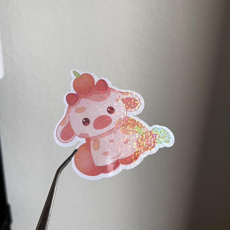 Pastel Peach Cow Sticker – Sparkly Kawaii Sticker – Cute Fruit Animal ...
