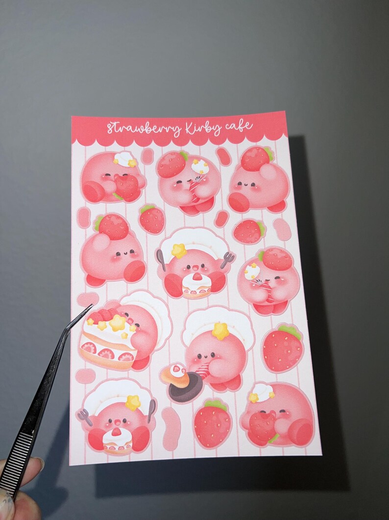 Strawberry Pink Blob Cafe Sticker Sheet – Cute Pastel Pink Aesthetic ...