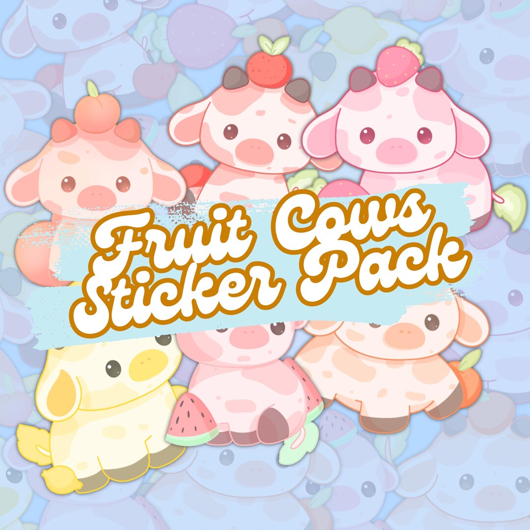 Fruit Cow Sticker 6 Pack – Kawaii Sparkly Animal Stickers| 3" Cute ...