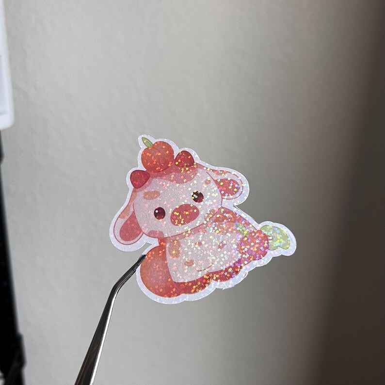 Pastel Peach Cow Sticker – Sparkly Kawaii Sticker – Cute Fruit Animal ...