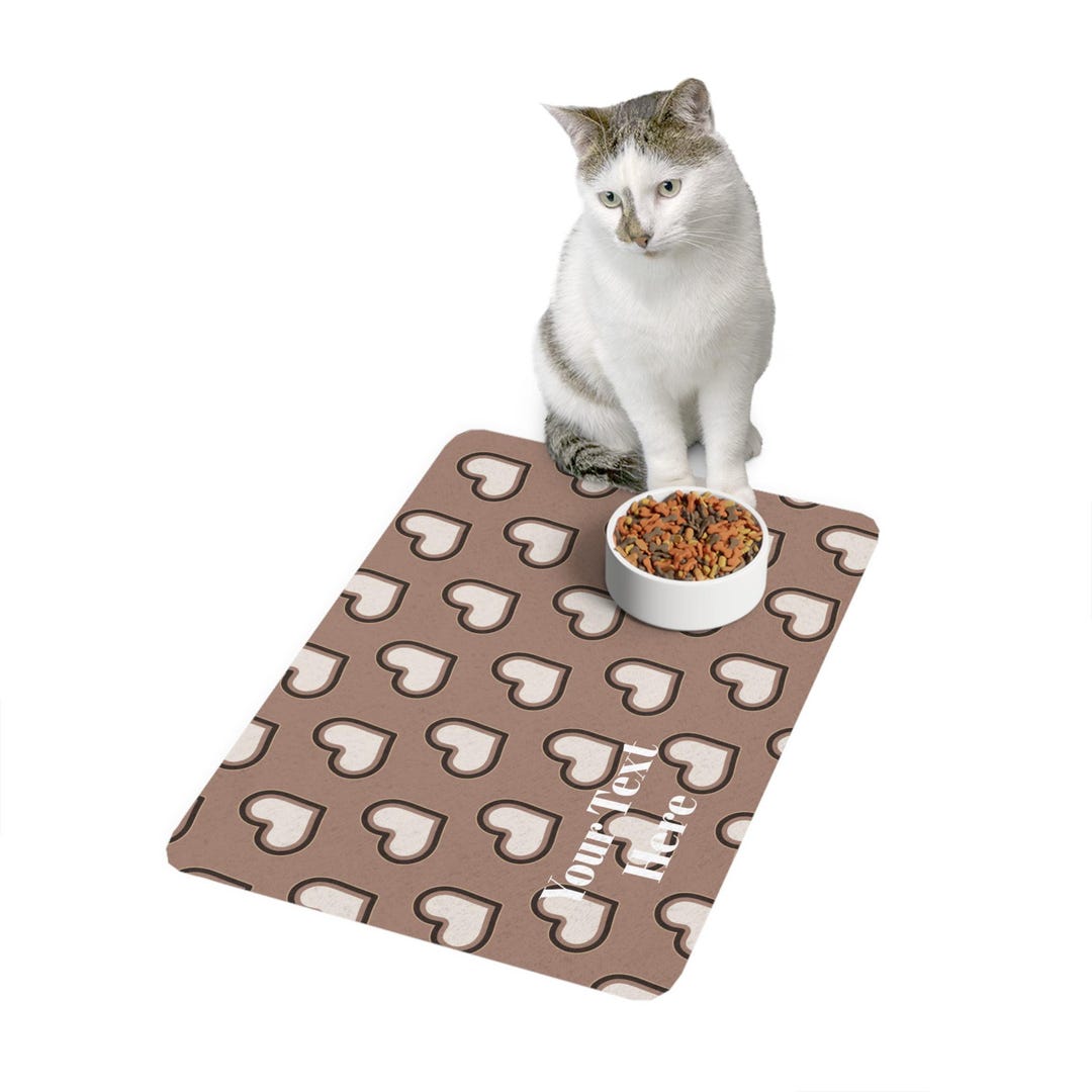 Customizable Coffee Brown Y2K Pet Food Mat With Heart Design, Dog Bowl ...