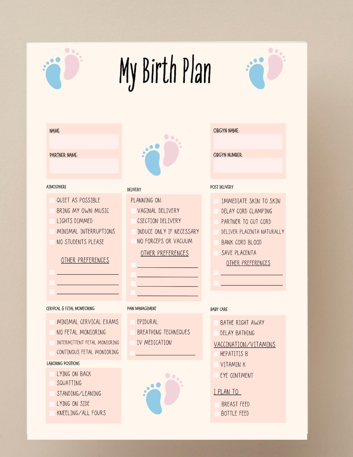 Birth Plan Template - Etsy