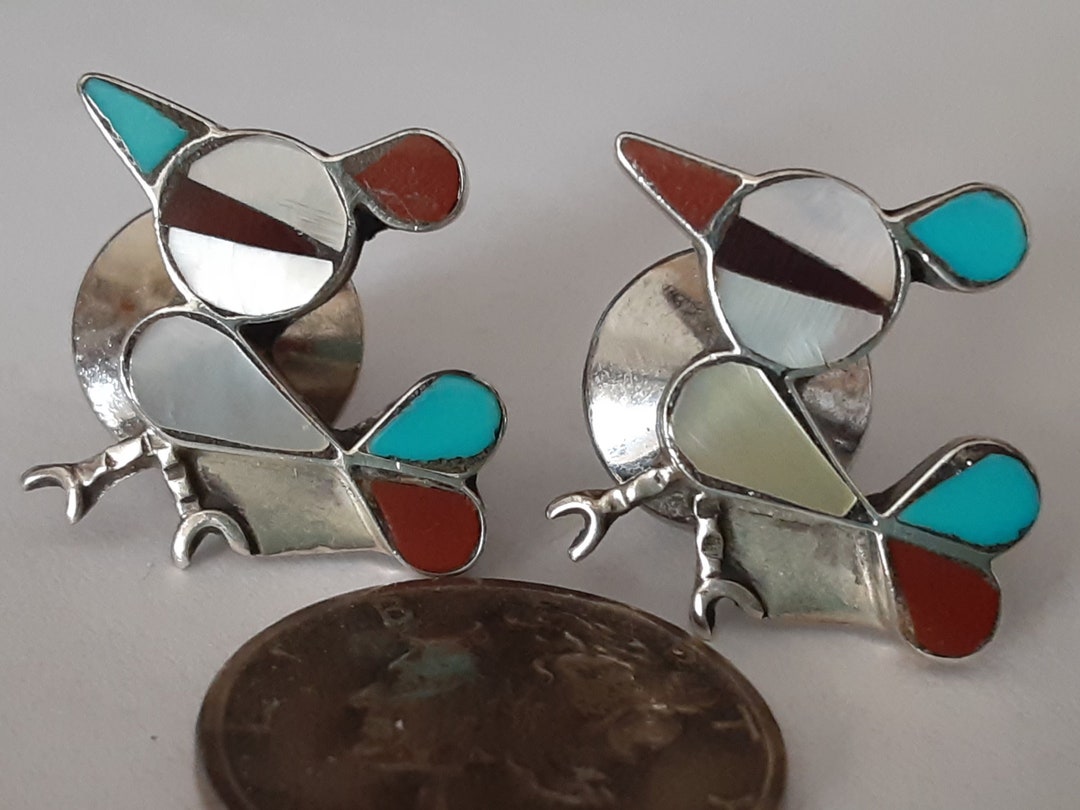2 Silver Bird Pins Inlayed With MOP, Turquoise, Coral & Onyx VERY NICE ...