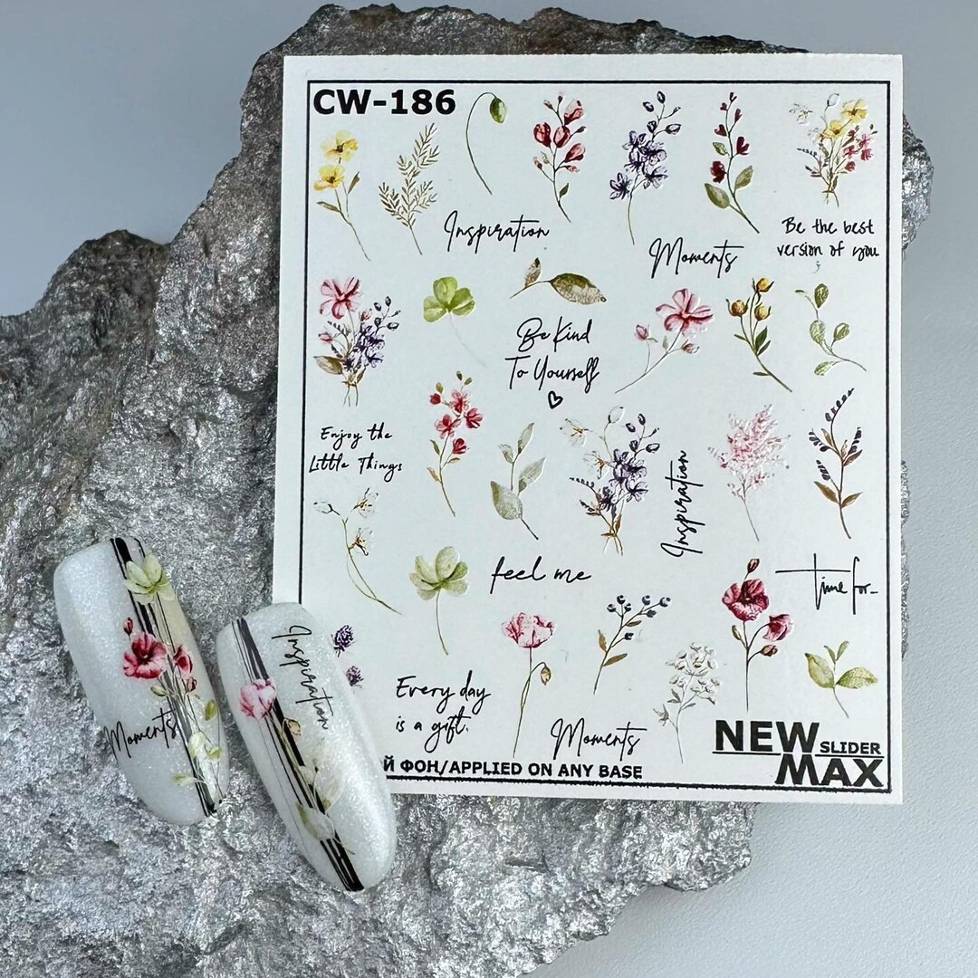 Field Flowers and Handwriting Font Words Water Transfer Decals, Nail ...