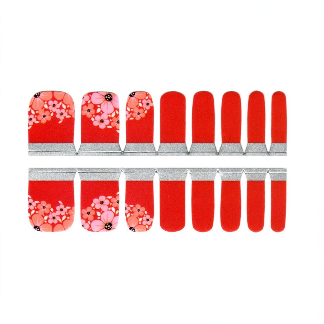 Toe Nails/kids Nail Wraps Red Toe Nail Wraps With Flowers - Toe Nail ...