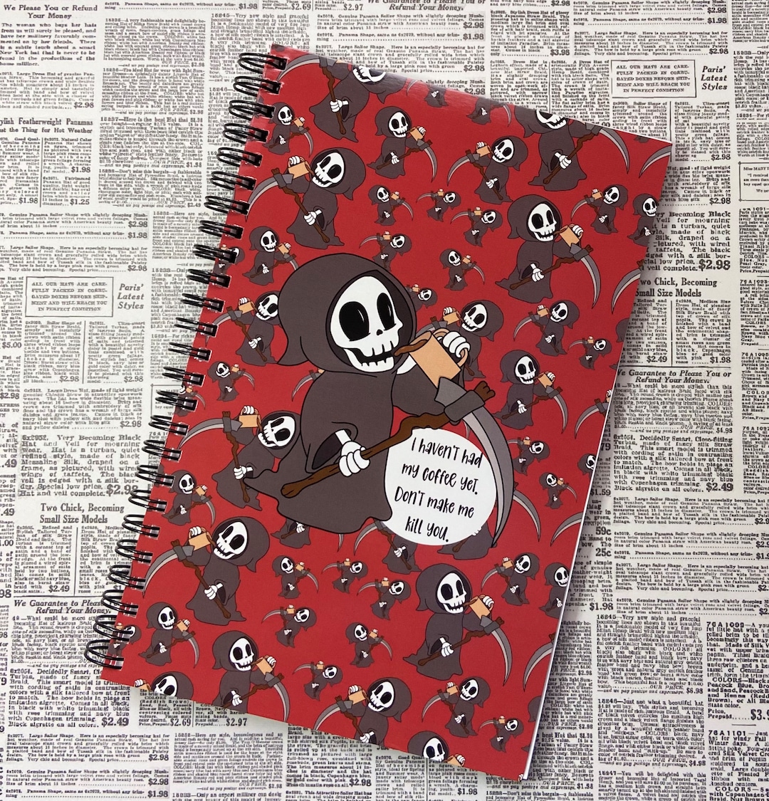 LINED Spiral Notebook: Cute Grim Reaper Notebook Spiral Notebook Note ...